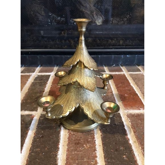 nobrand | Other | Stunning Vintage Gold Brass Christmas Tree Candelabra ...